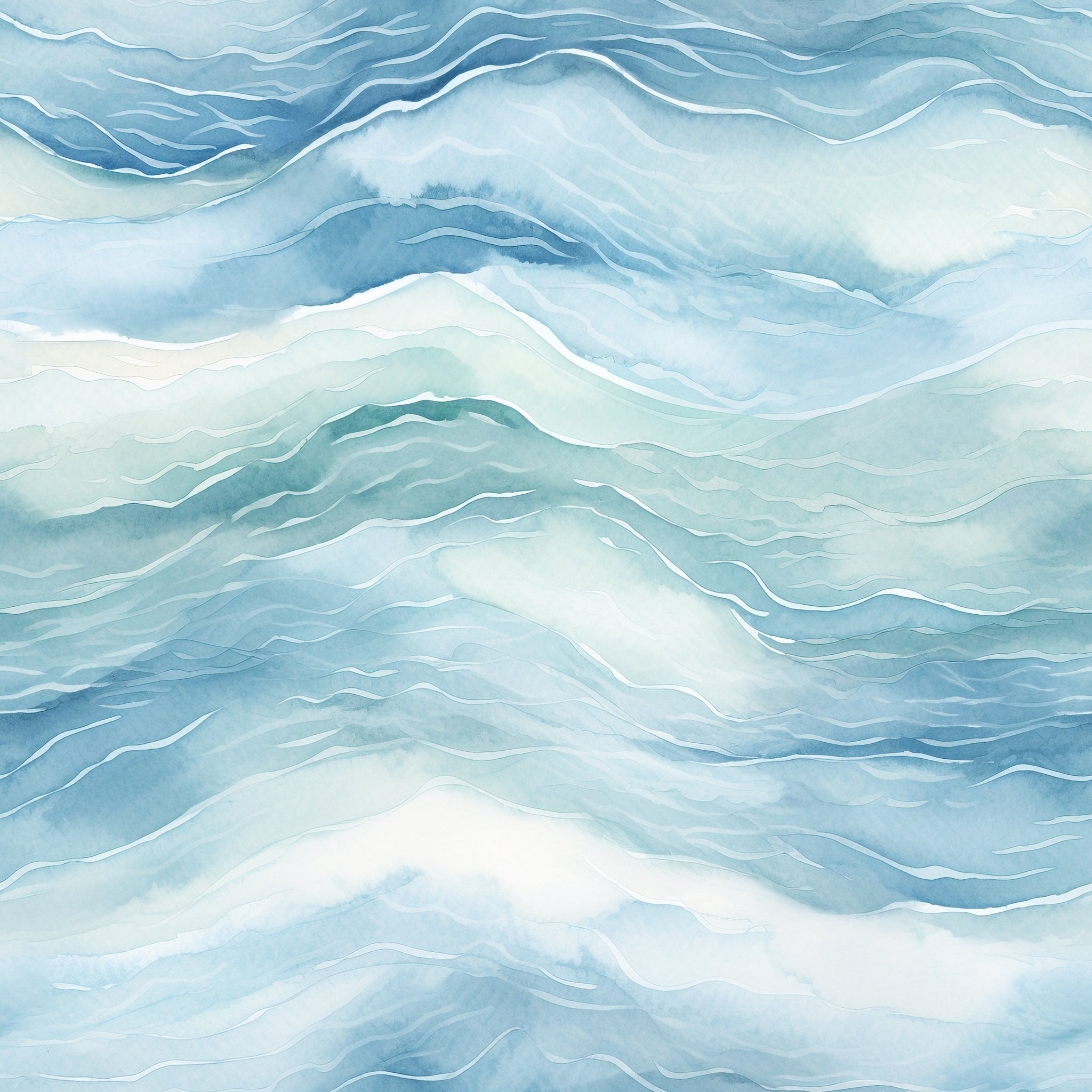 Blue and Green Watercolor Wave Wallpaper | Calm Ocean Decor