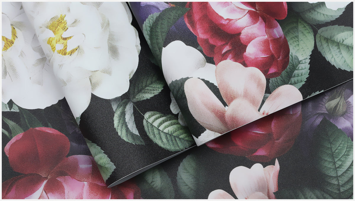 Bold Floral Wallpaper with Dark Background | Luxurious Home Decor