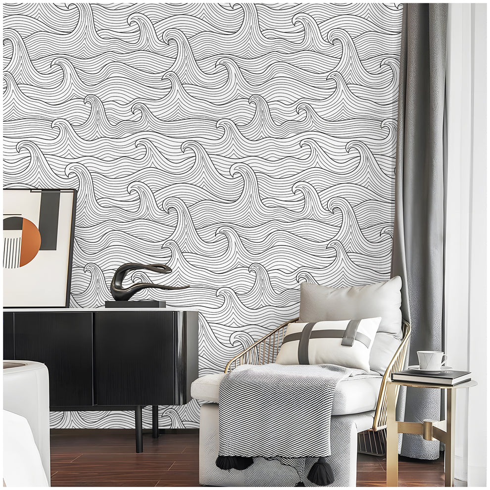 Black and White Wave Pattern Wallpaper – HaokHome