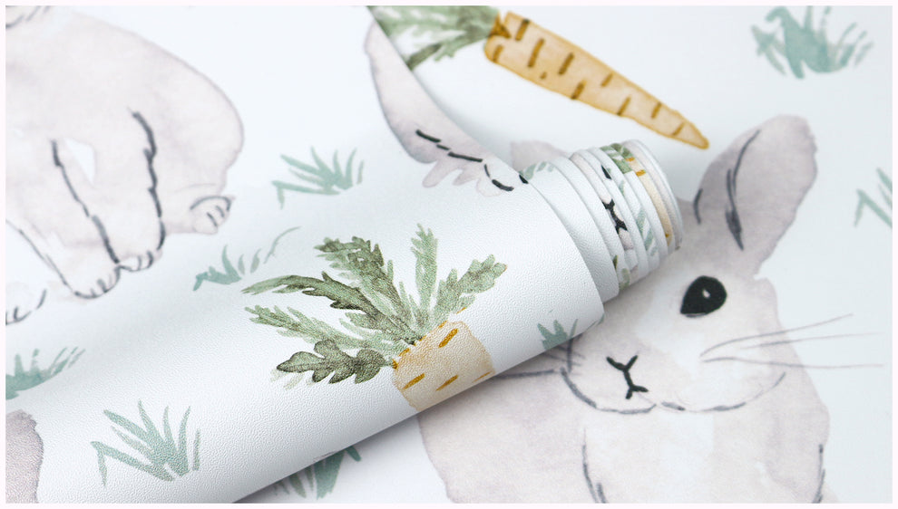 Playful Animal Cute Bunny and Carrot Wallpaper – HaokHome