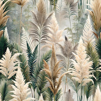 Tropical Plants and Reed Pattern Wall Covering