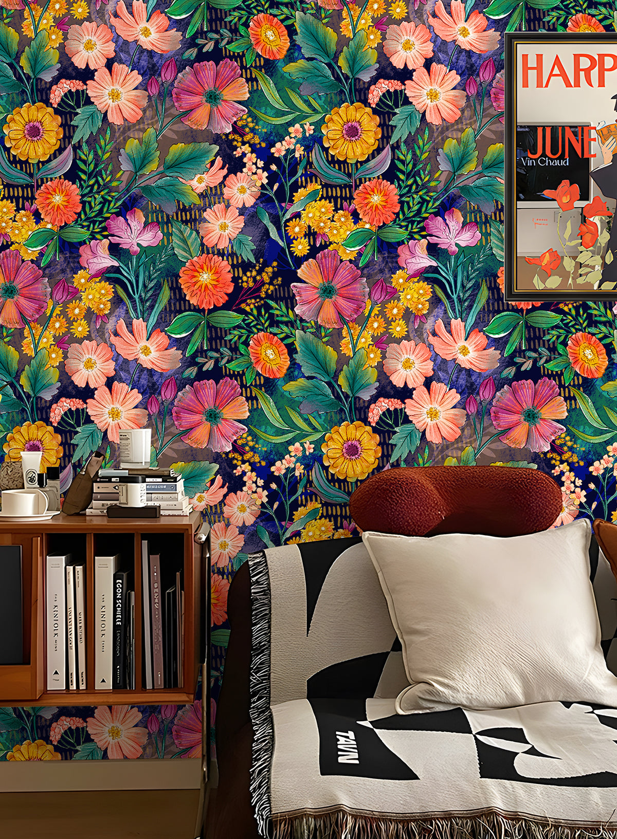Colorful Blooms on Deep Navy Background