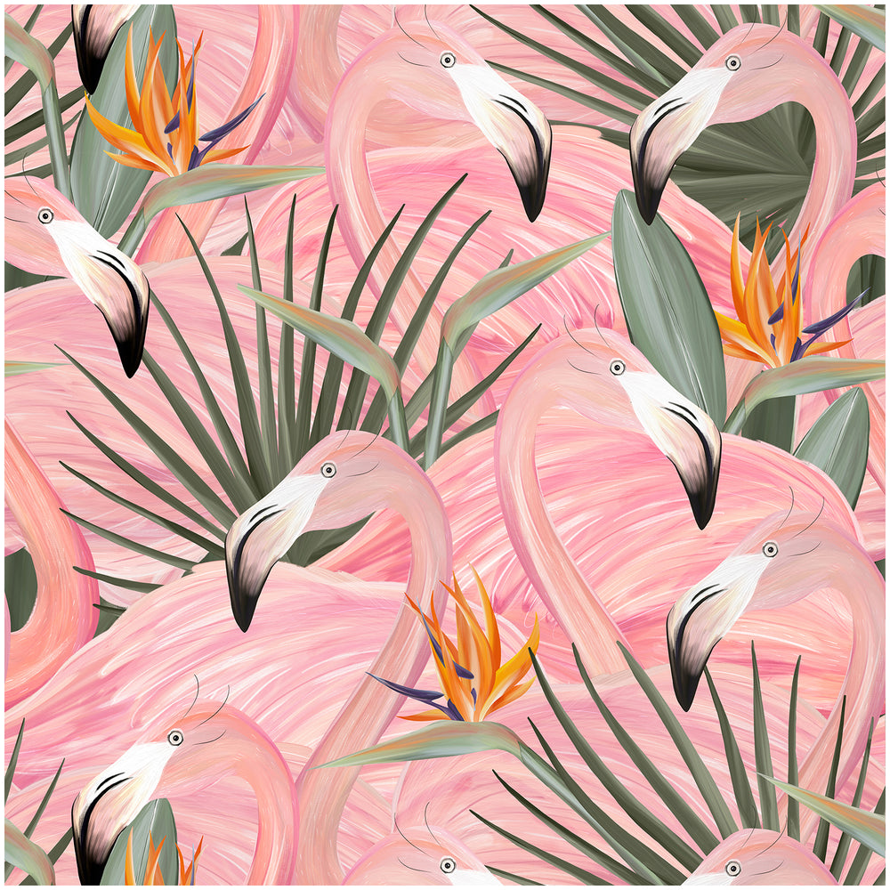 Tropical Flamingo and Bird of Paradise Wallpaper
