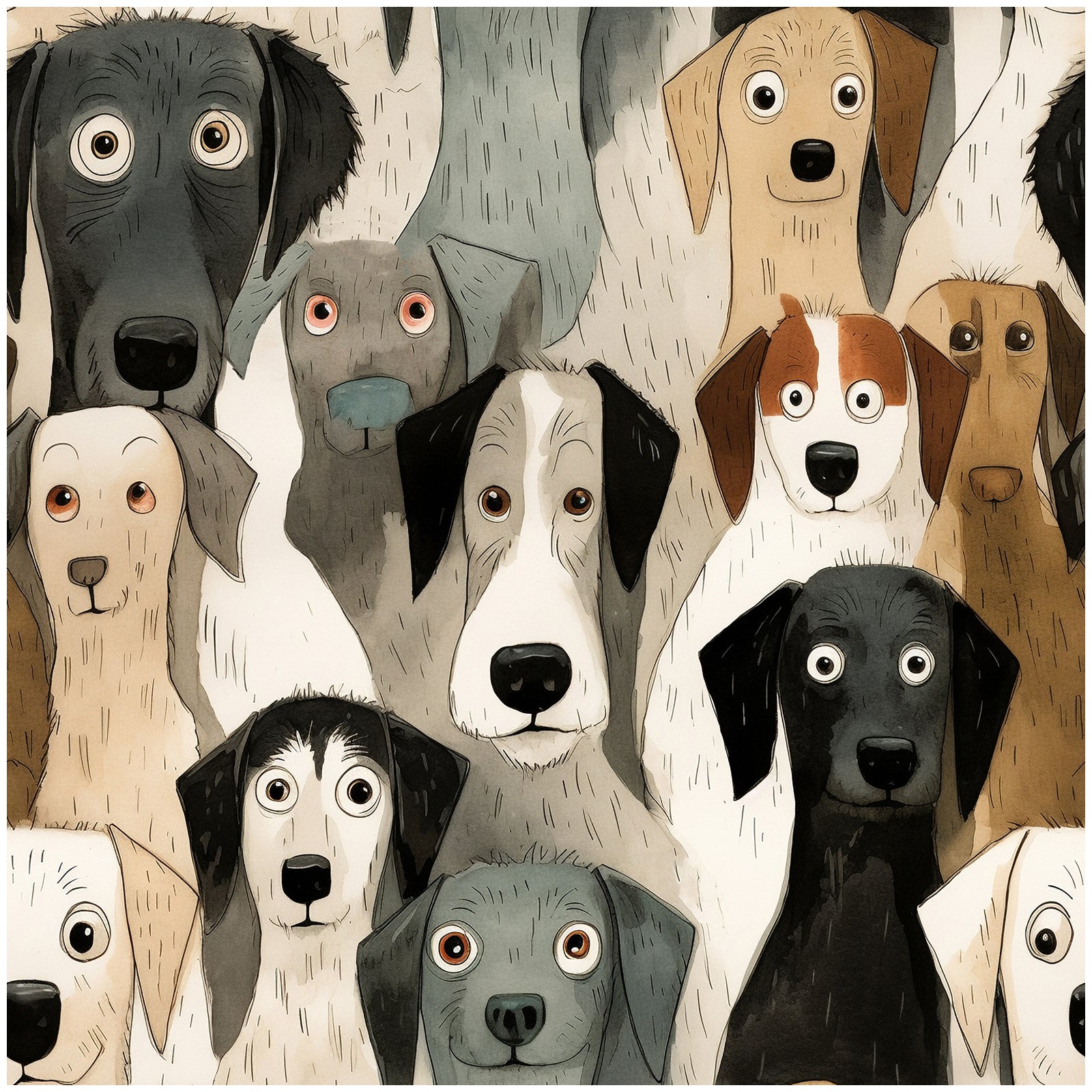 Quirky Dog Faces Wallpaper | Playful Animal Decor