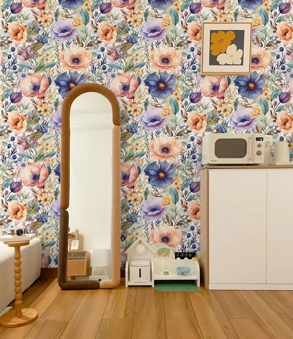 Colorful Watercolor Floral Wallpaper | Elegant Home Decor