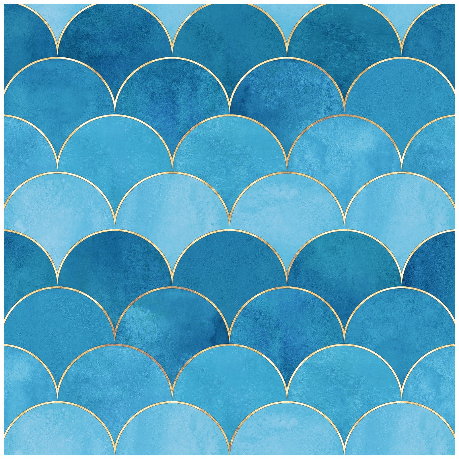 Blue Tiles Geometric Scallop Pattern Wallpaper