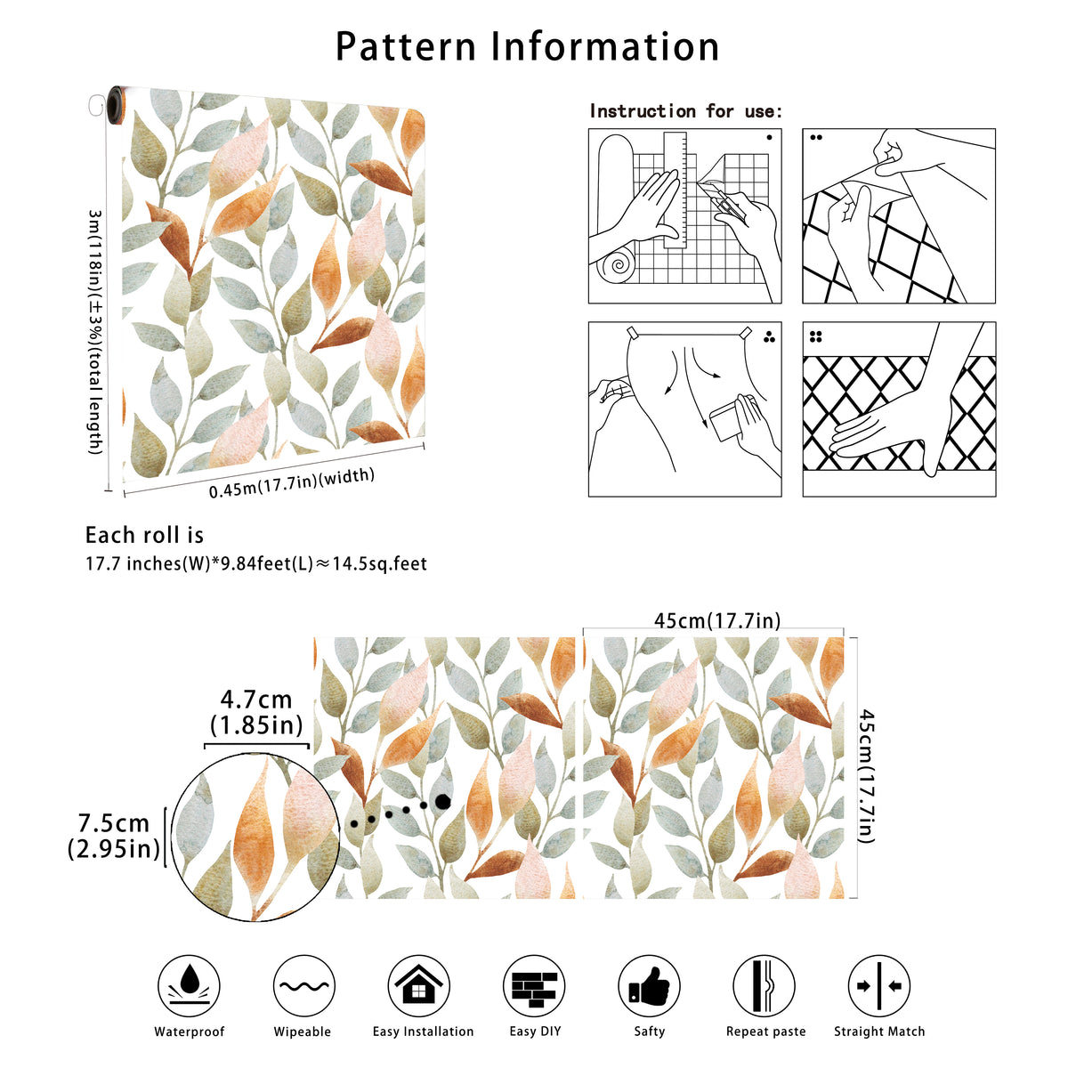 Boho Watercolor Leaf Pattern Wallpaper-Minimalist Nature-Inspired Design