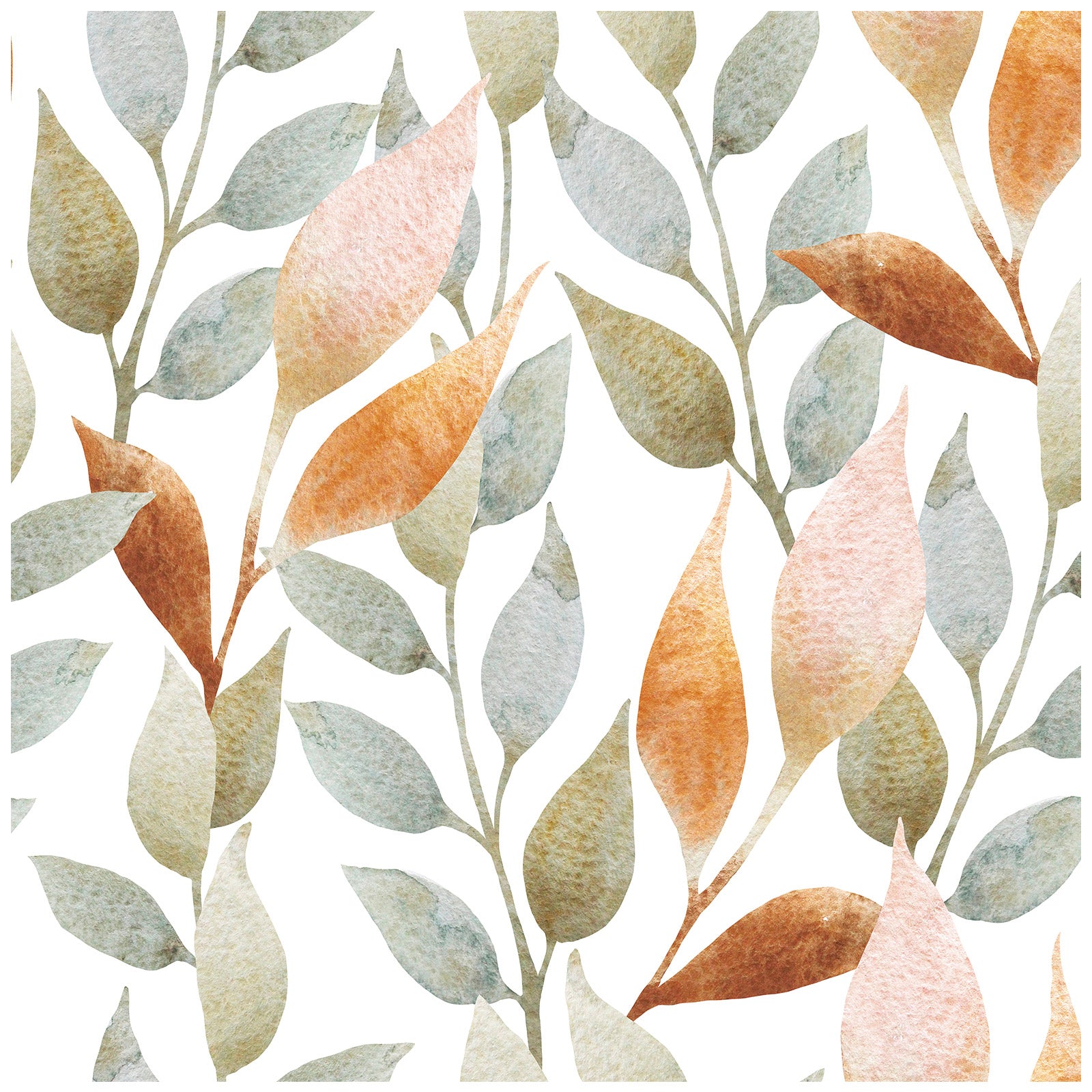 Boho Watercolor Leaf Pattern Wallpaper-Minimalist Nature-Inspired Design