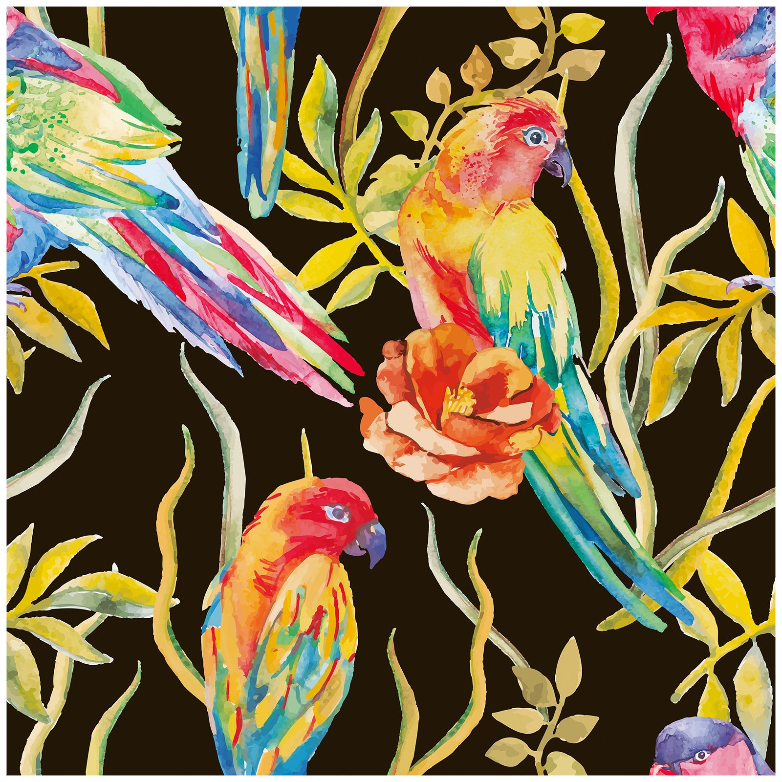 Tropical Parrot Wallpaper – Vibrant Watercolor Birds with Floral