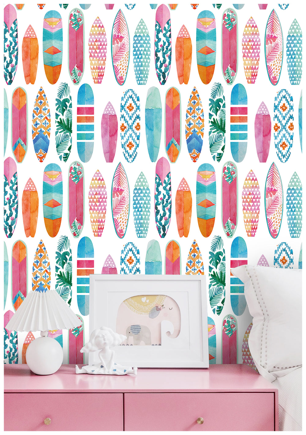 Colorful Surfboard Wallpaper | Watercolor Surf-Themed Wallpaper