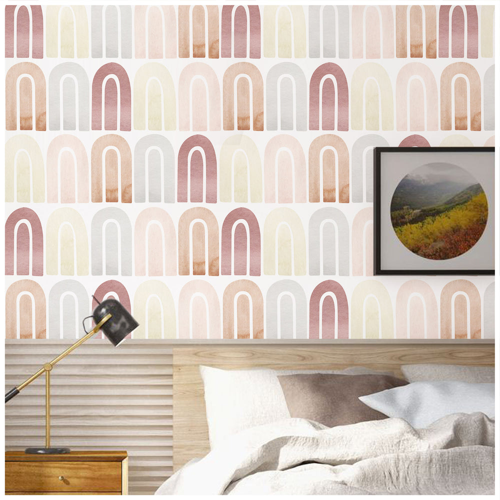Neutral Tone Watercolor Arch Pattern Wallpaper