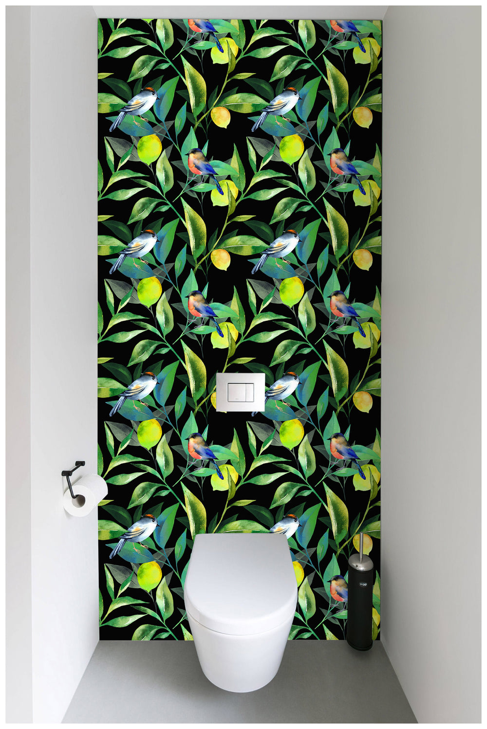 Tropical Birds and Lemon Tree Wallpaper with Black Background