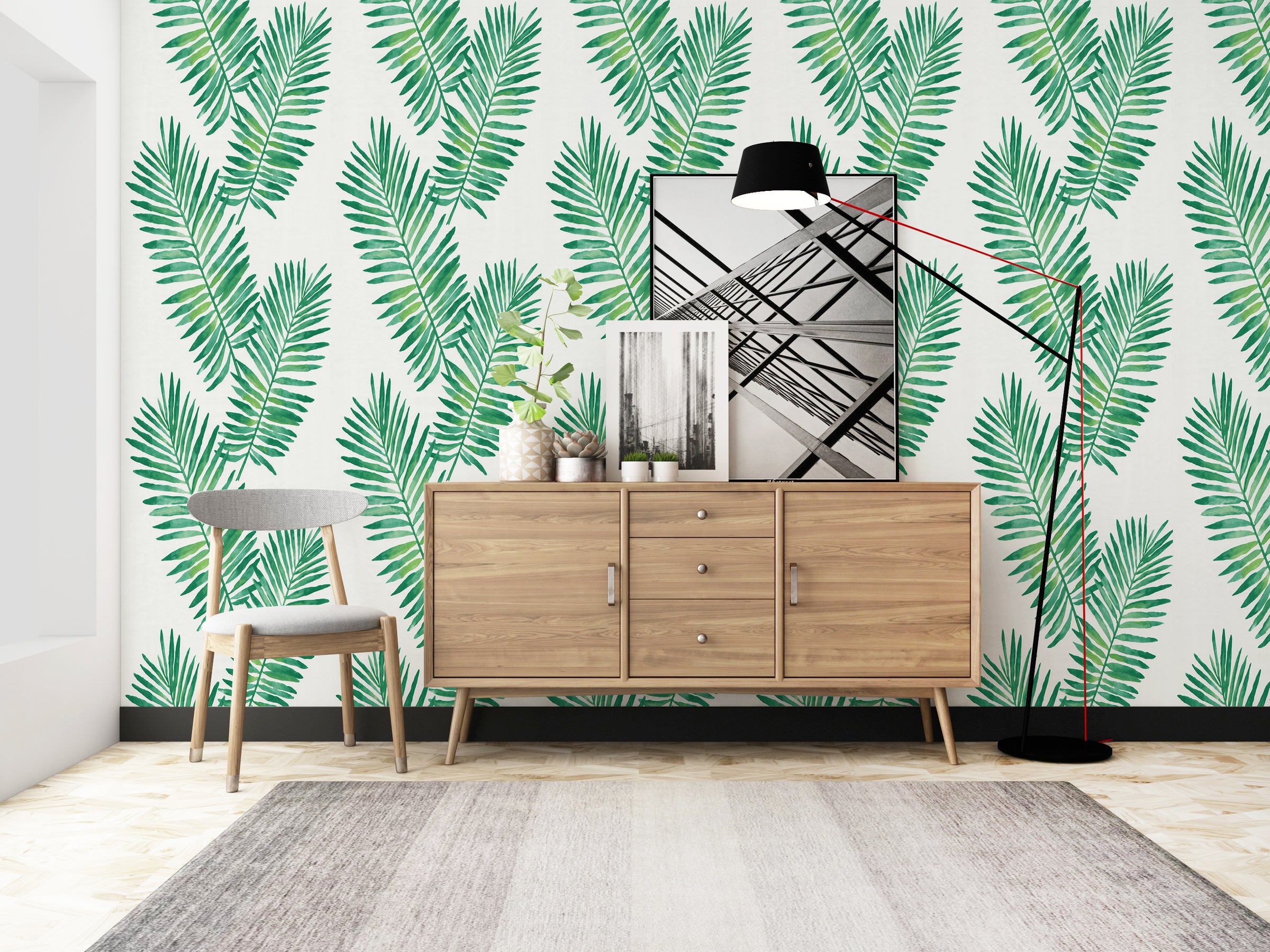 Green Tropical Palm Leaves Wallpaper for Living Room & Bedroom