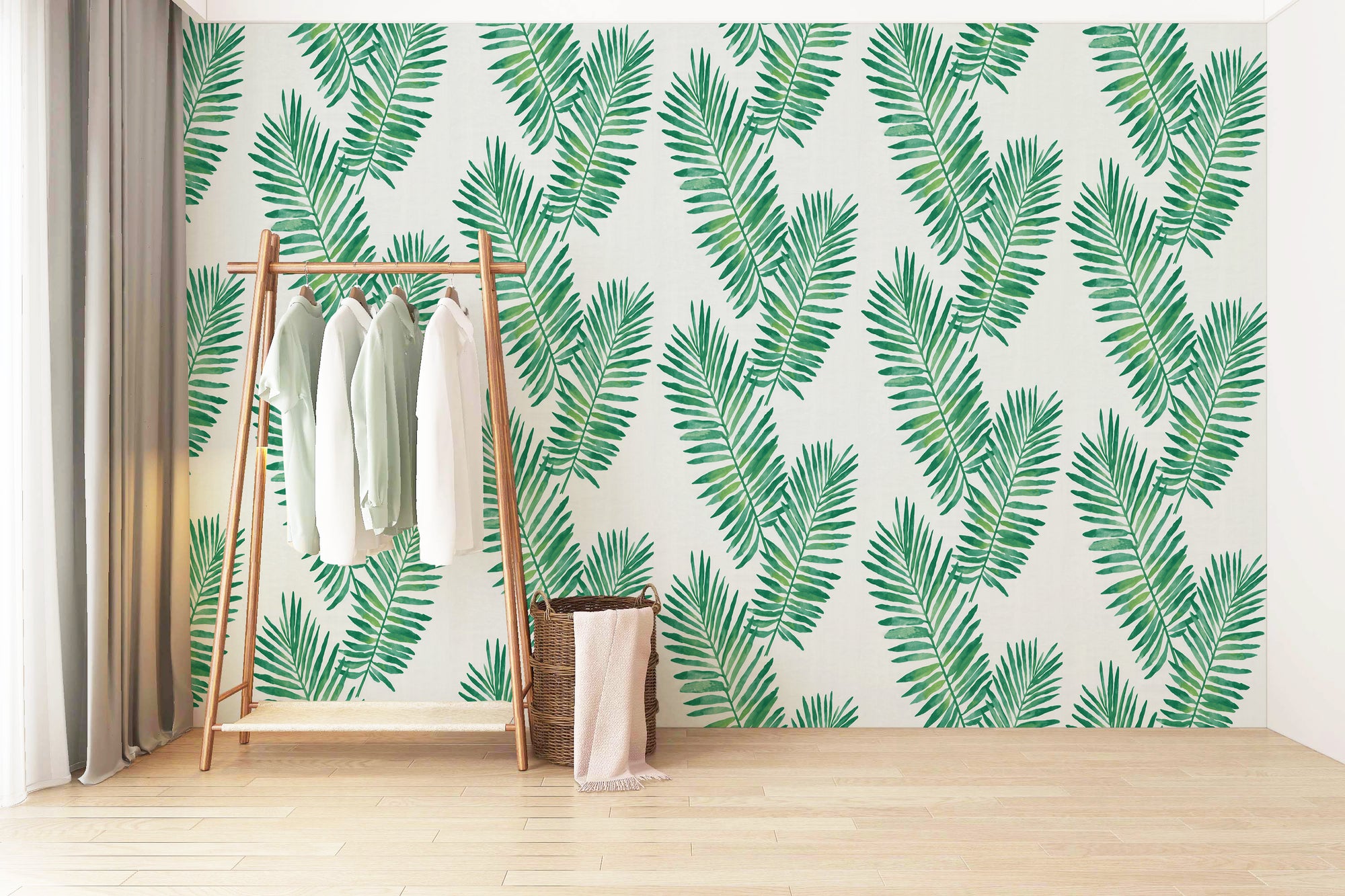 Green Tropical Palm Leaves Wallpaper for Living Room & Bedroom