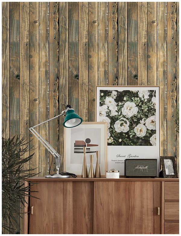 Vintage Rustic Faux Wood Plank Wallpaper | Realistic Wood Texture Wallpaper